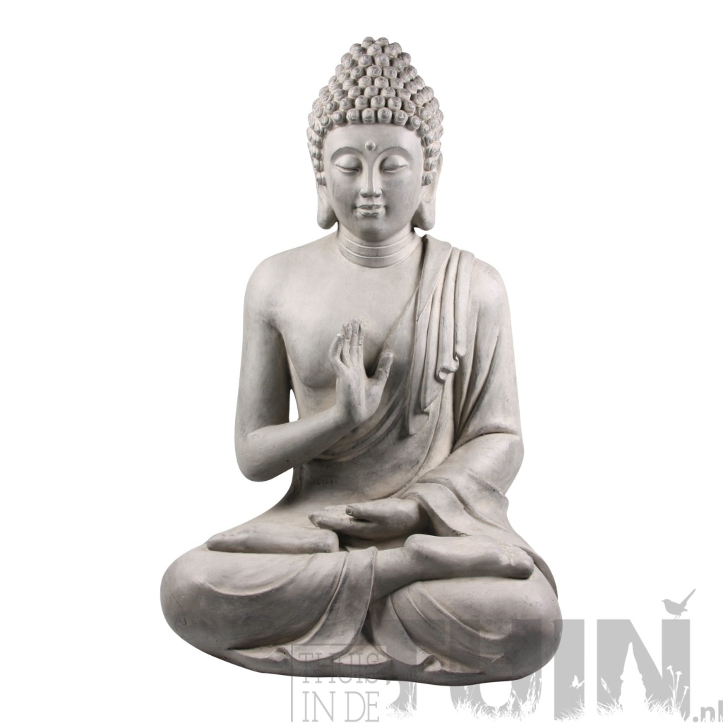 BOEDDHA BEELD GERECHTIGHEID LICHTGRIJS